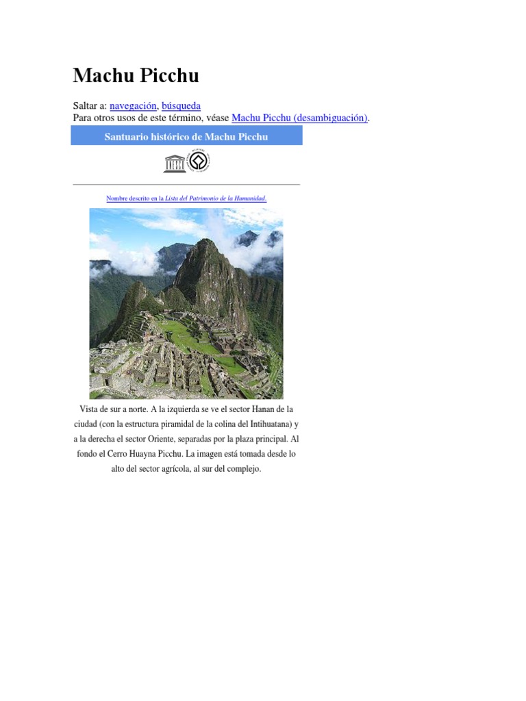 Machu Picchu.pdf | Machu Picchu | Imperio Inca