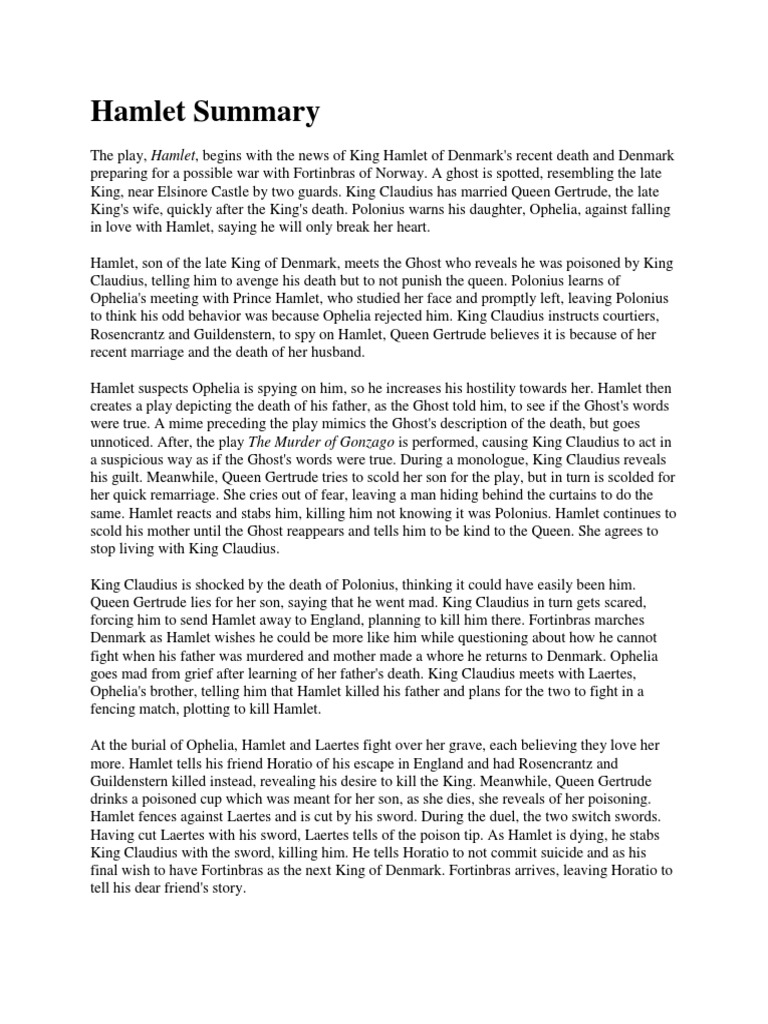Hamlet Summary | PDF | Hamlet | Plays Based On European Myths And Legends