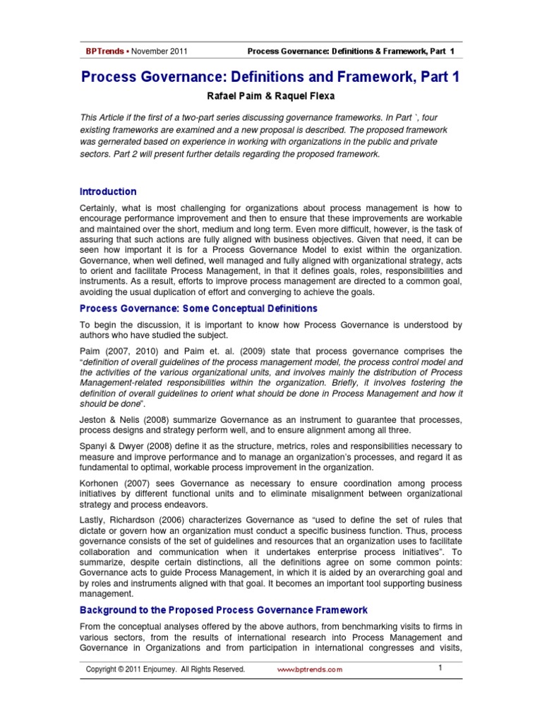 11 01 2011 ART Process Governance Def & Framework Paim Flexa Reviewed v1 | PDF | Governance ...