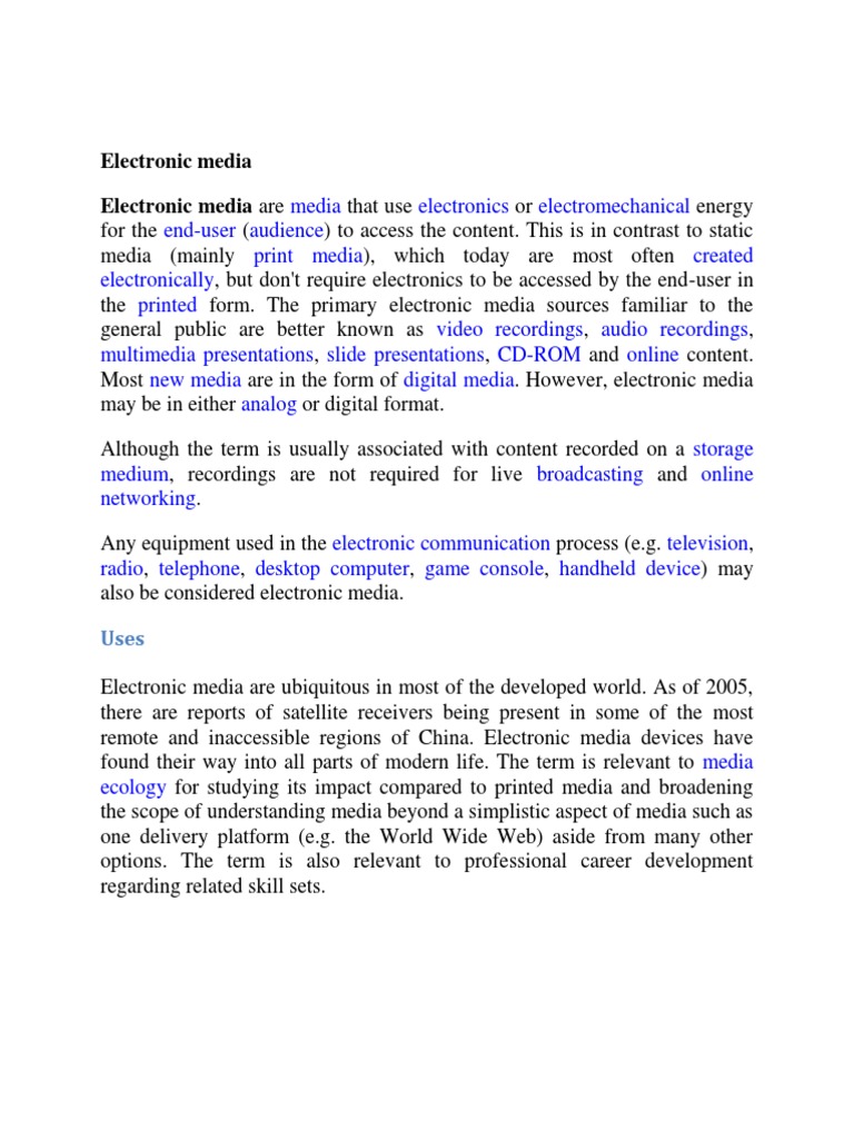 Electronic Media Electronic Media Are | PDF | Mass Media | Electronics