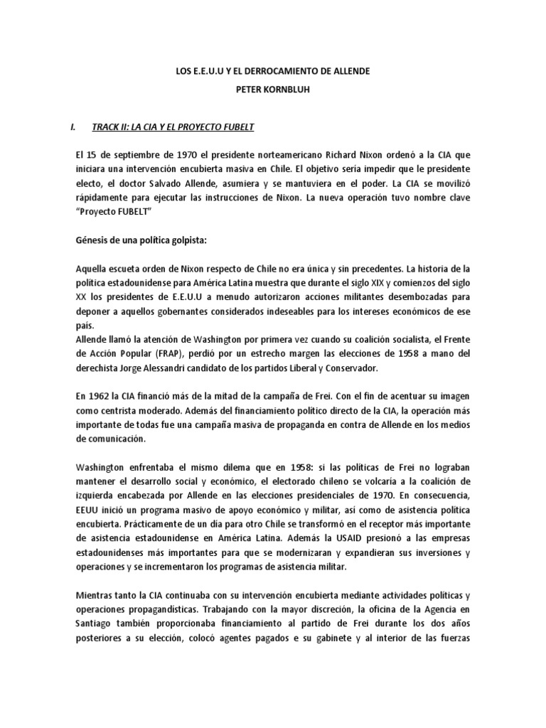 Proyecto Fubelt y el Golpe a Allende | PDF | Agencia Central de ...