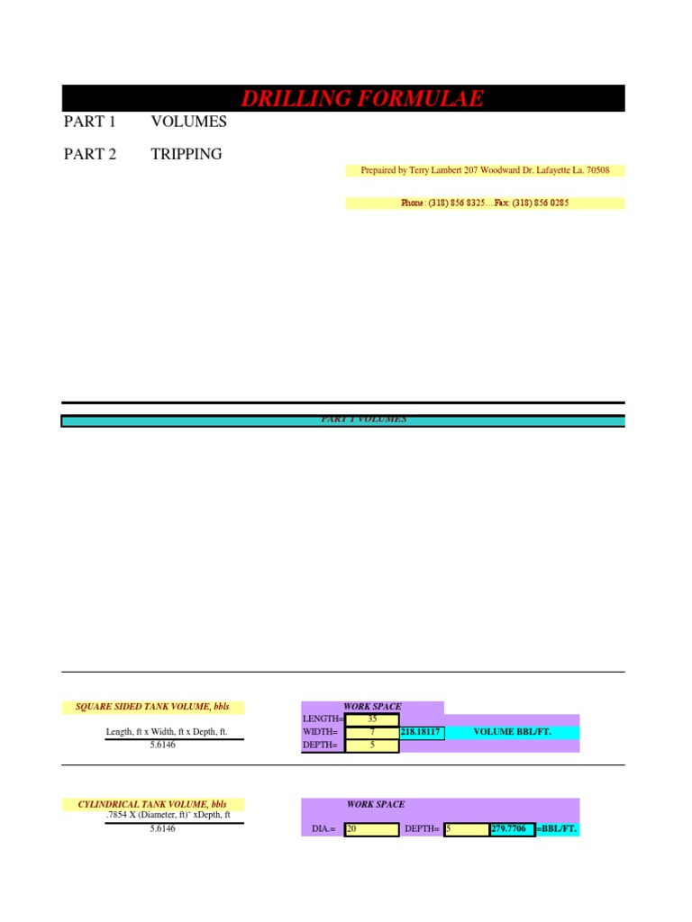 Drilling Formula | PDF | Horsepower | Units Of Measurement