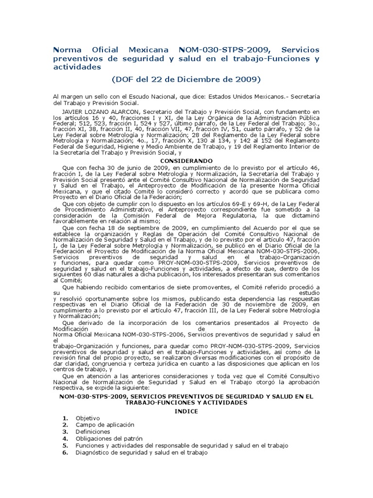 Nom 030 STPS 2010 | PDF | Derecho laboral | Seguridad Social