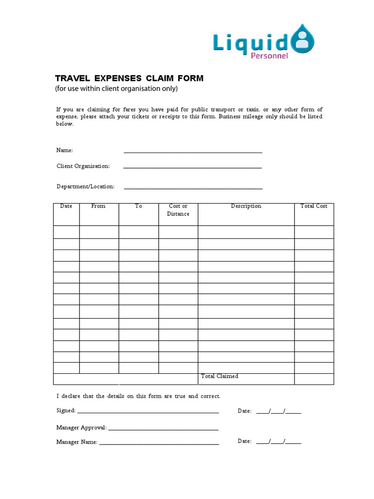 Travel Expense Claim Form Template | PDF | Finance & Money Management