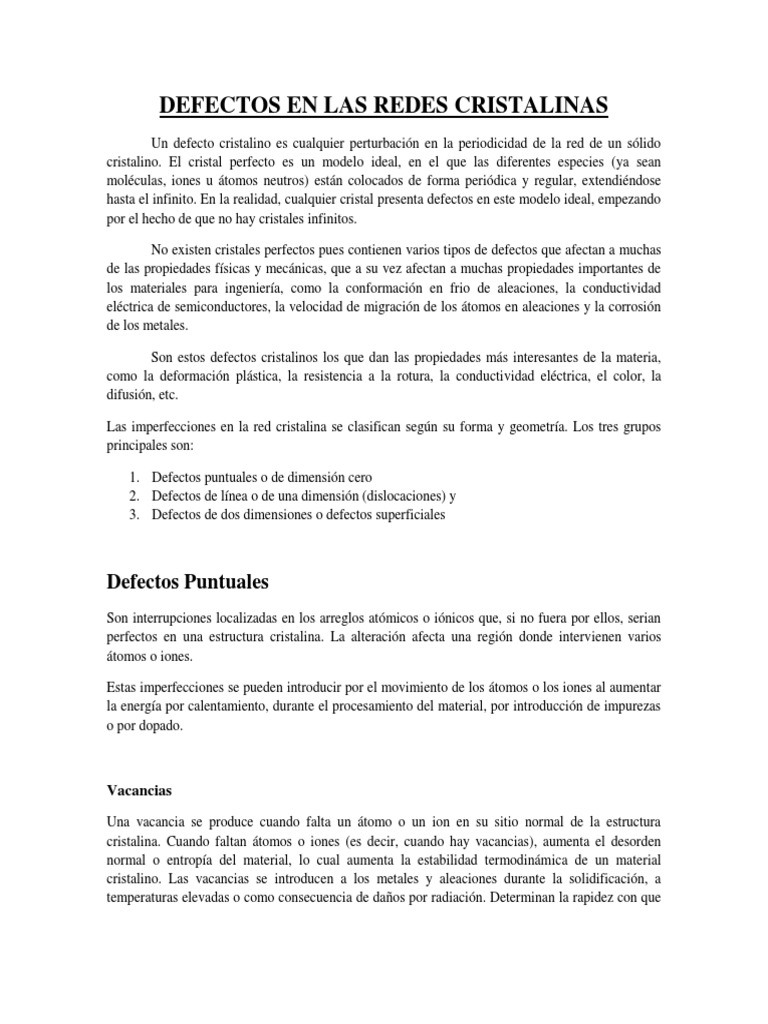 Defectos en Las Redes Cristalinas | PDF | Dislocación | Defecto ...
