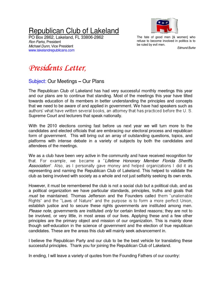 Republican Club of Lakeland Updates | PDF | Thomas Jefferson | Rights