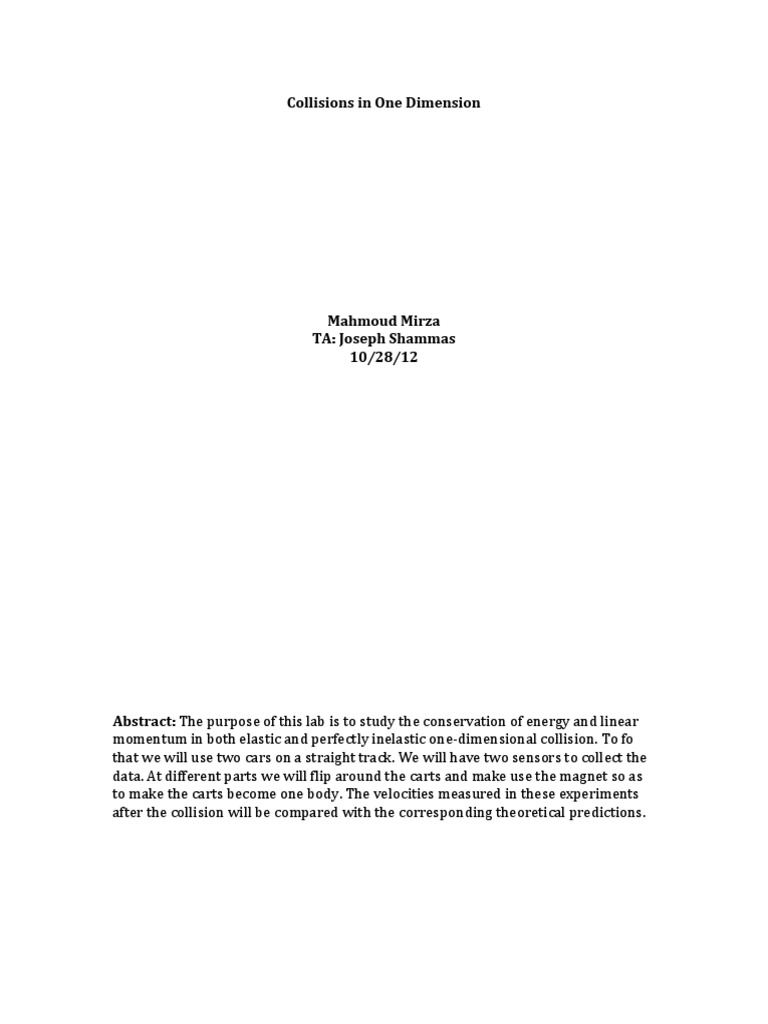 One-Dimensional Collision Lab Analysis | PDF | Collision | Momentum