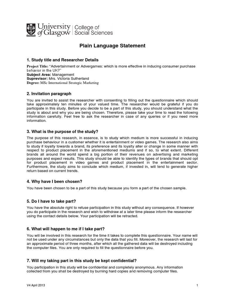 Plain Language Statement | Download Free PDF | Brand | Behavior Plain Language Statement | Download Free PDF | Brand | Behavior