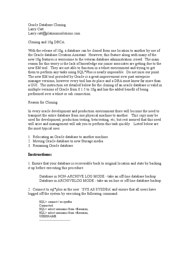 Cloning | PDF | Oracle Database | Backup
