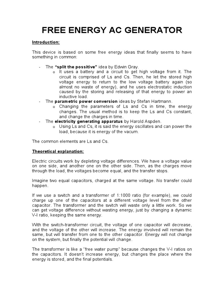 000 Free Energy Ac Generator | PDF | Capacitor | Transformer
