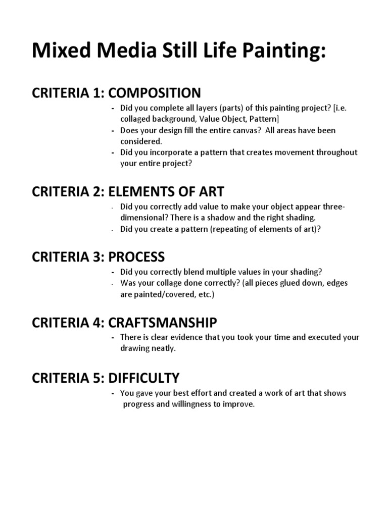 Rubric Mmstilllife | PDF | Teaching Methods & Materials | Computers