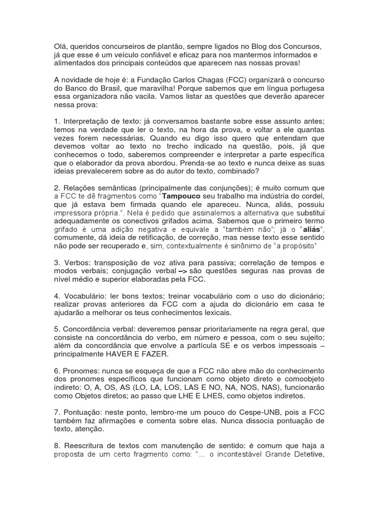 Dicas para a prova do concurso do Banco do Brasil organizado pela ...