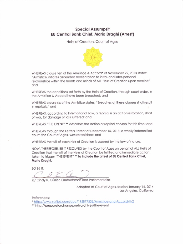 Special Assumpsit, EU Central Bank Chief Mario Draghi (Arrest) | PDF | Law