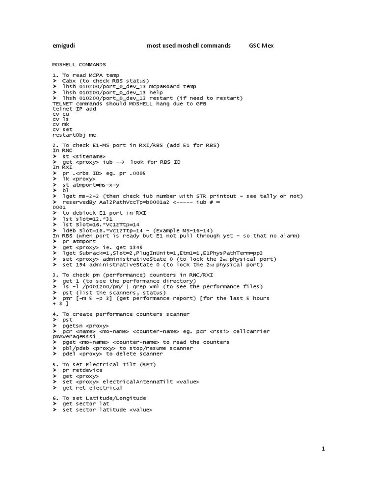 Essential MOSHELL Commands Guide | PDF | Telecommunications | Networks