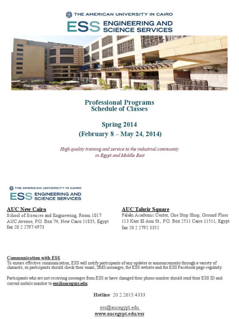 AUC - ESS - Spring 2014 Professional Program Schedule | PDF | Real ...