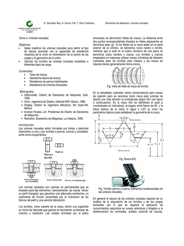 Uniones Roscadas 1 | PDF | Tornillo | Rigidez