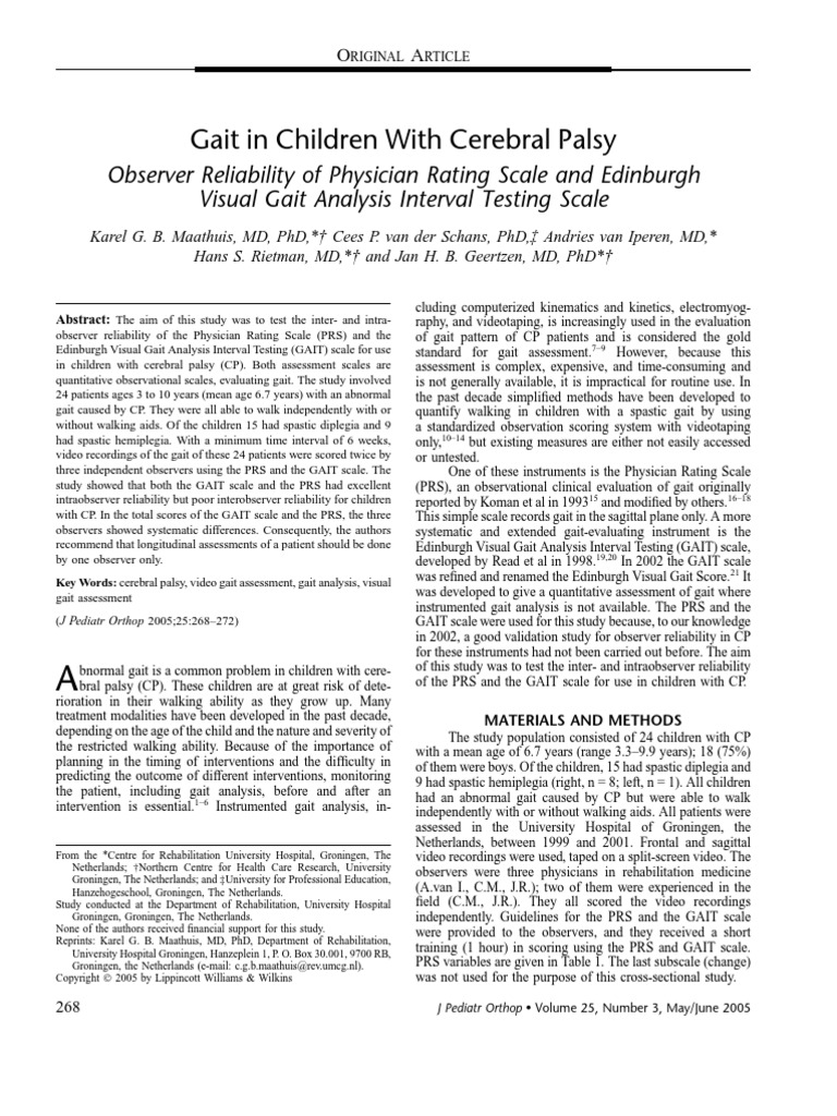 Gait in Children With Cerebral Palsy | PDF | Anatomical Terms Of Motion ...