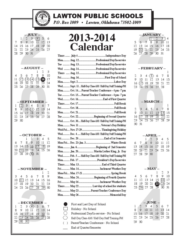 Lawton Public Schools 2013-2014 Calendar | PDF | Career & Growth