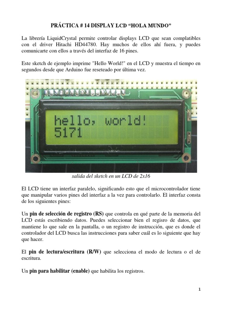 Práctica14 - Display LCD - Hola Mundo | PDF | Pantalla de cristal ...