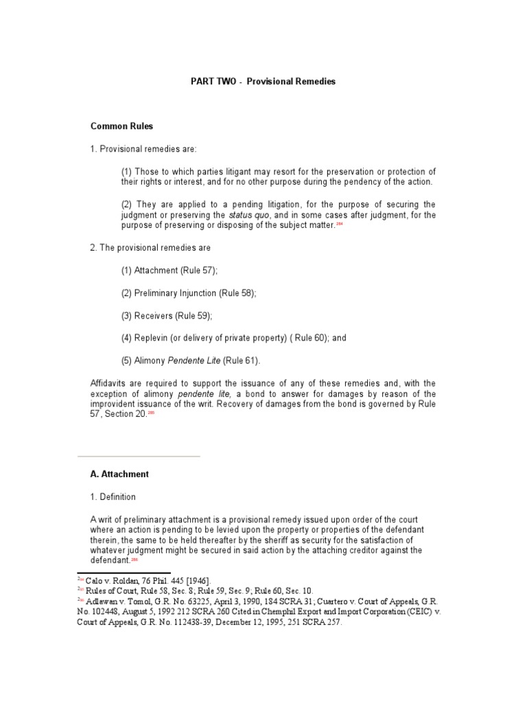 Civil Procedure Part 2 Provisional Remedies | PDF | Injunction | Lawsuit