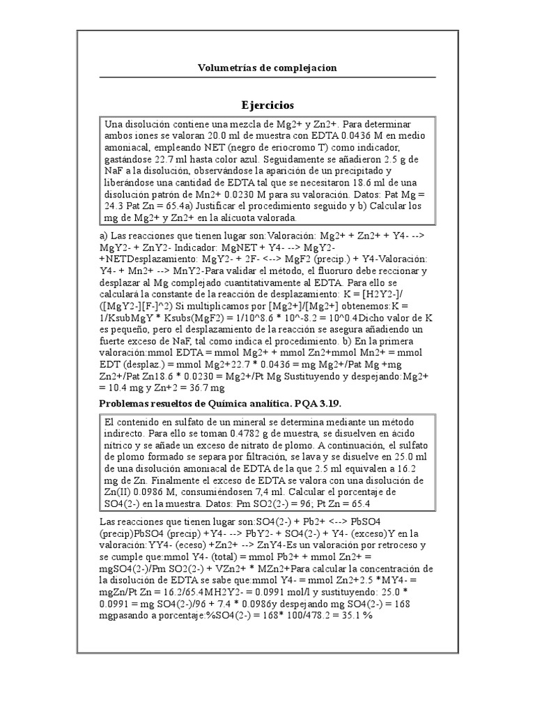 Volumetrias de Complejacion | PDF | Sustancias químicas | Análisis
