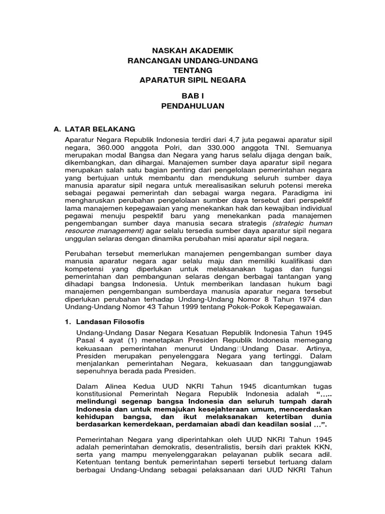 Ruu Naskah Akademik Ruu Tentang Aparatur Sipil Negara | PDF