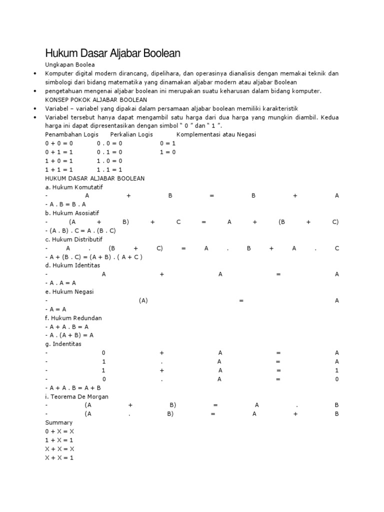 Hukum Dasar Aljabar Boolean | PDF