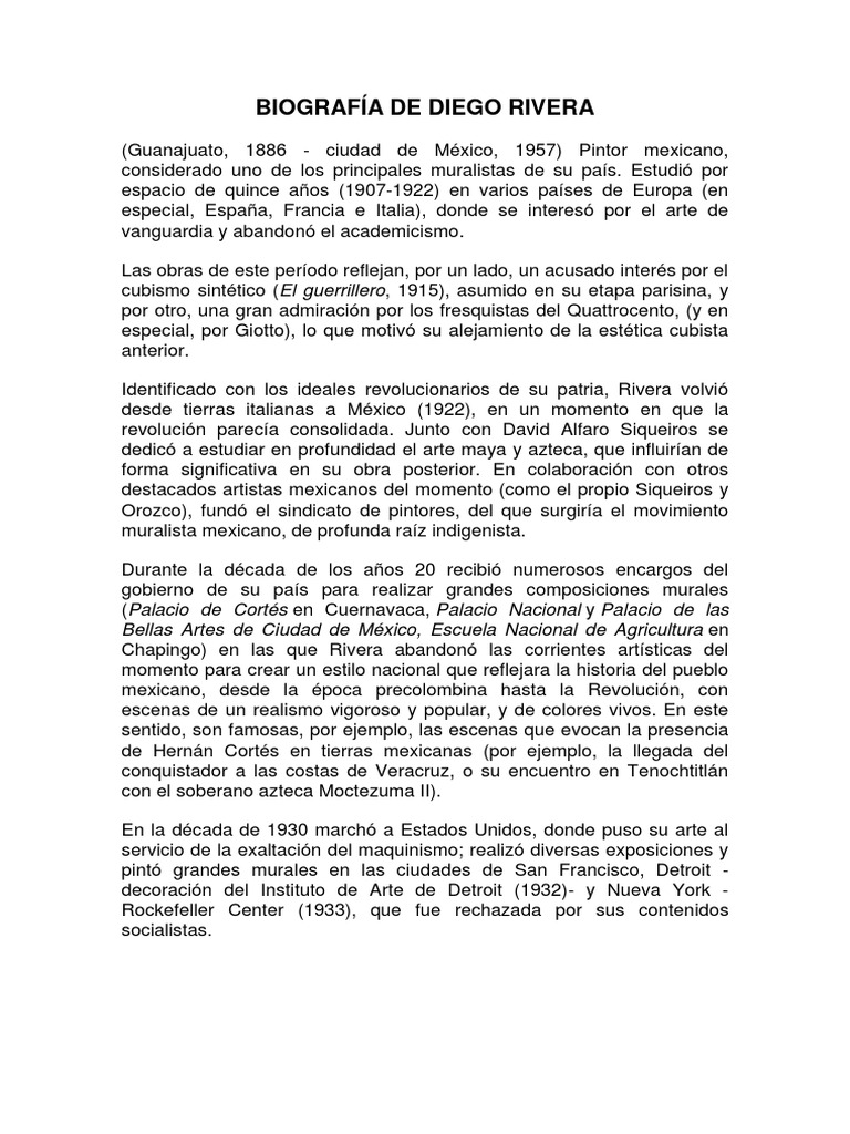 Biografía de Diego Rivera | PDF | Artes (general) | Pinturas