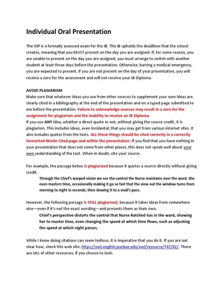 Individual Oral Presentation Instructions | PDF | Reading (Process ...