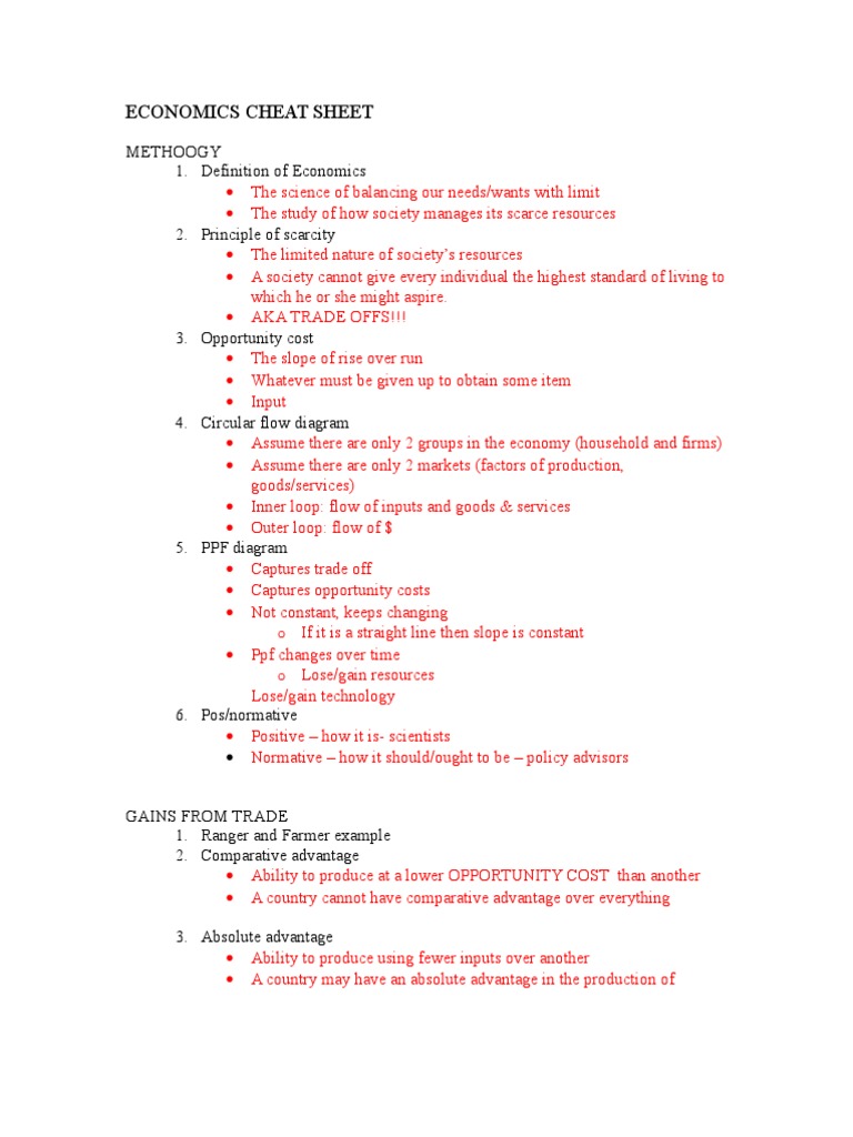 Economics Cheat Sheet | PDF | Demand | Supply (Economics)