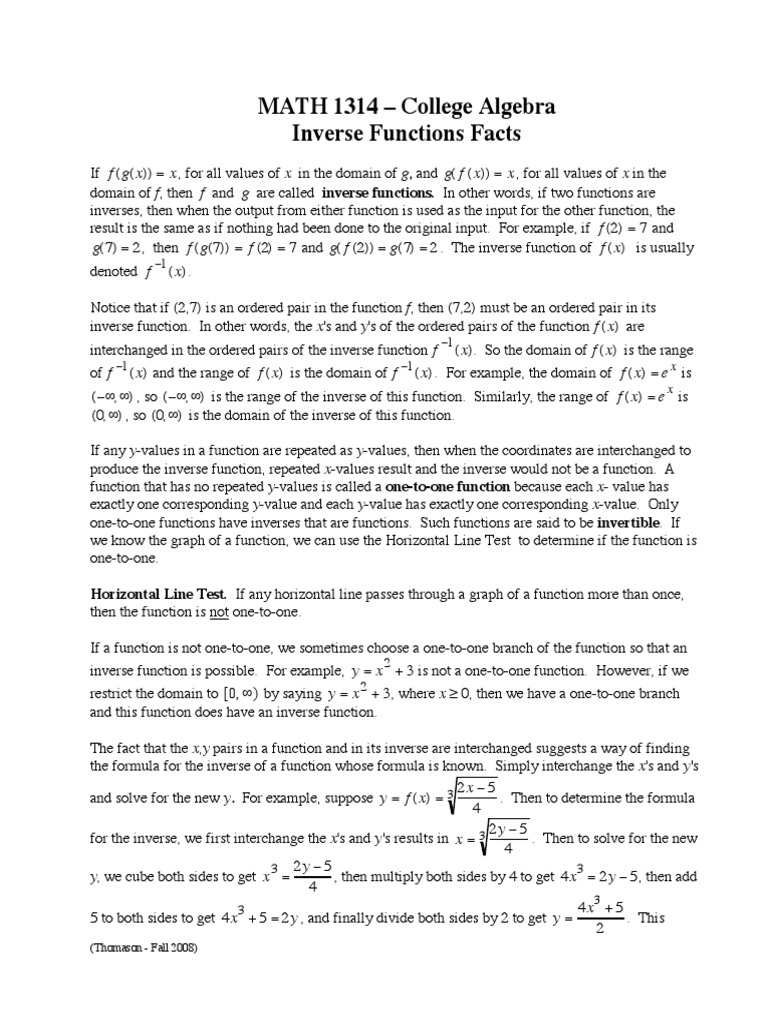 Inverse Functions Facts | PDF | Function (Mathematics) | Functions And ...
