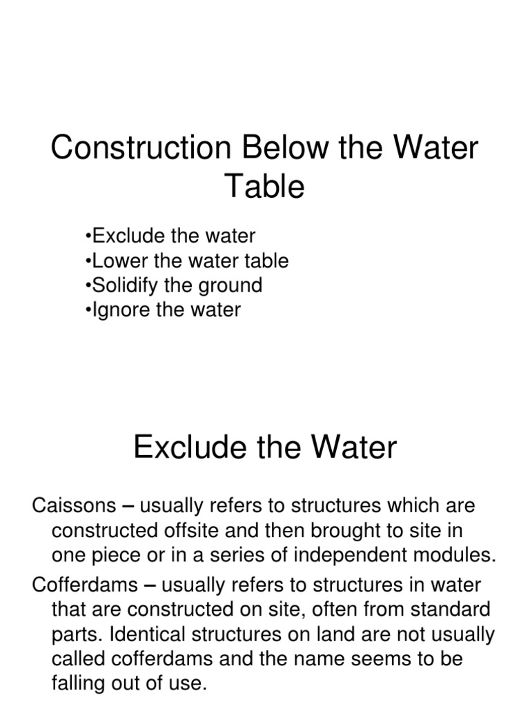 Construction Below The Water Table | PDF | Deep Foundation | Concrete