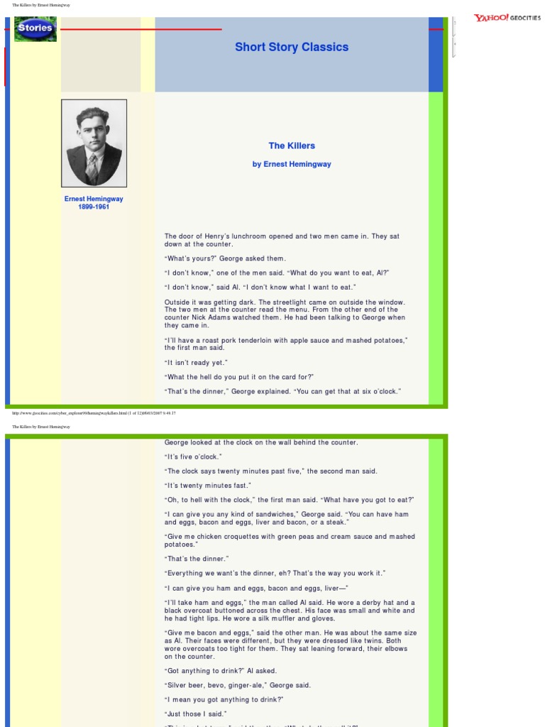 The Killers by Ernest Hemingway Full PDF Version | PDF | Cuisine | Foods