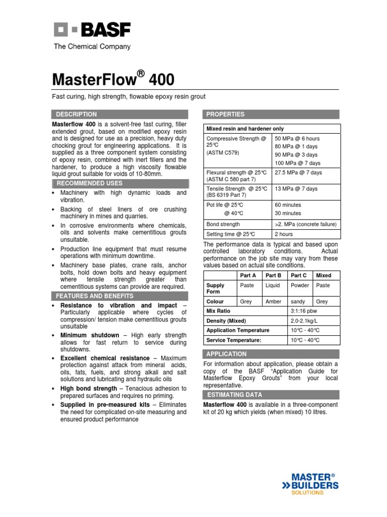 MasterFlow - 400 v1 - 2 | PDF | Epoxy | Strength Of Materials