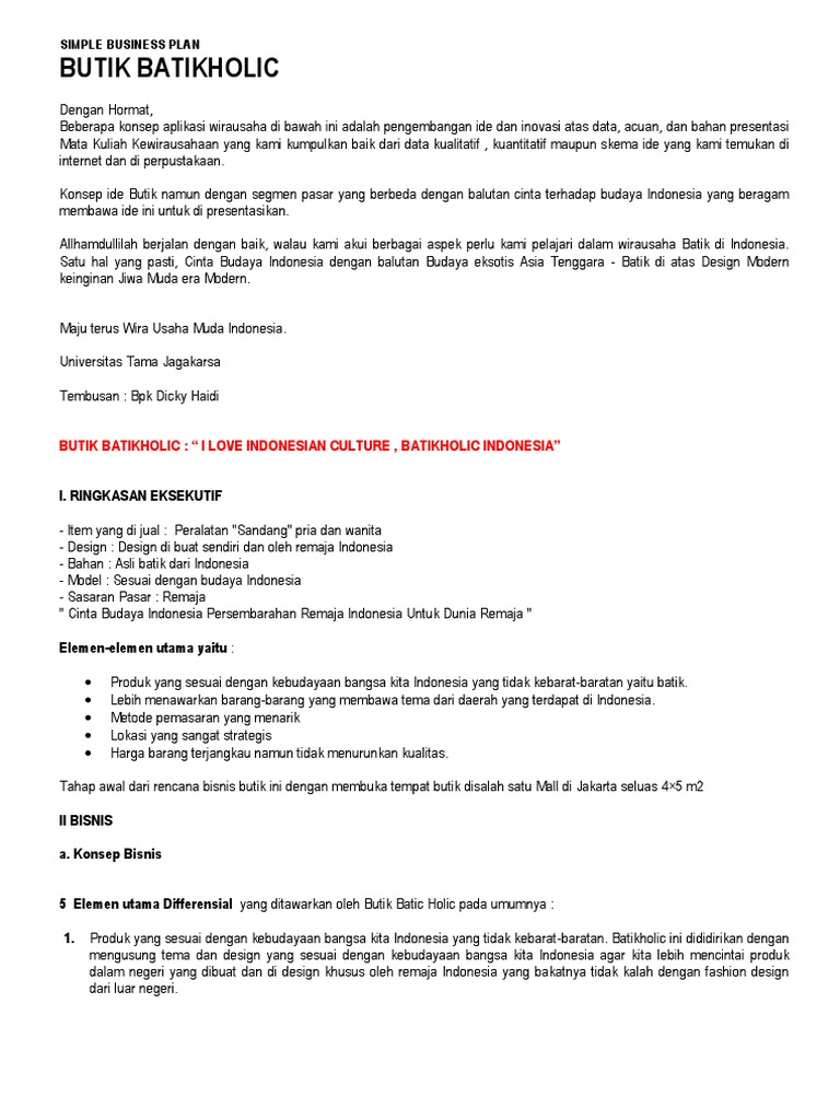Simple Business Plan Butik | PDF