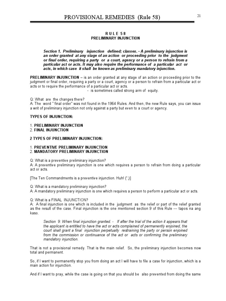 Rule 58 Prov Rem | PDF | Injunction | Legal Procedure