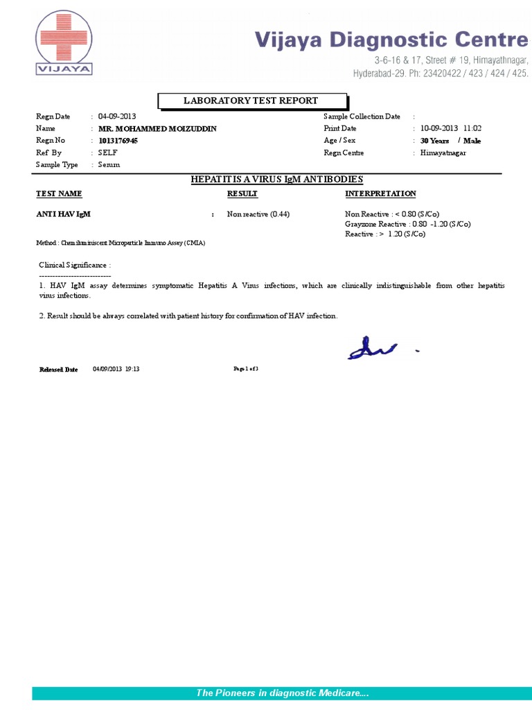 Laboratory Test Report: Male 30 Years | PDF | Hepatitis B | Hepatitis