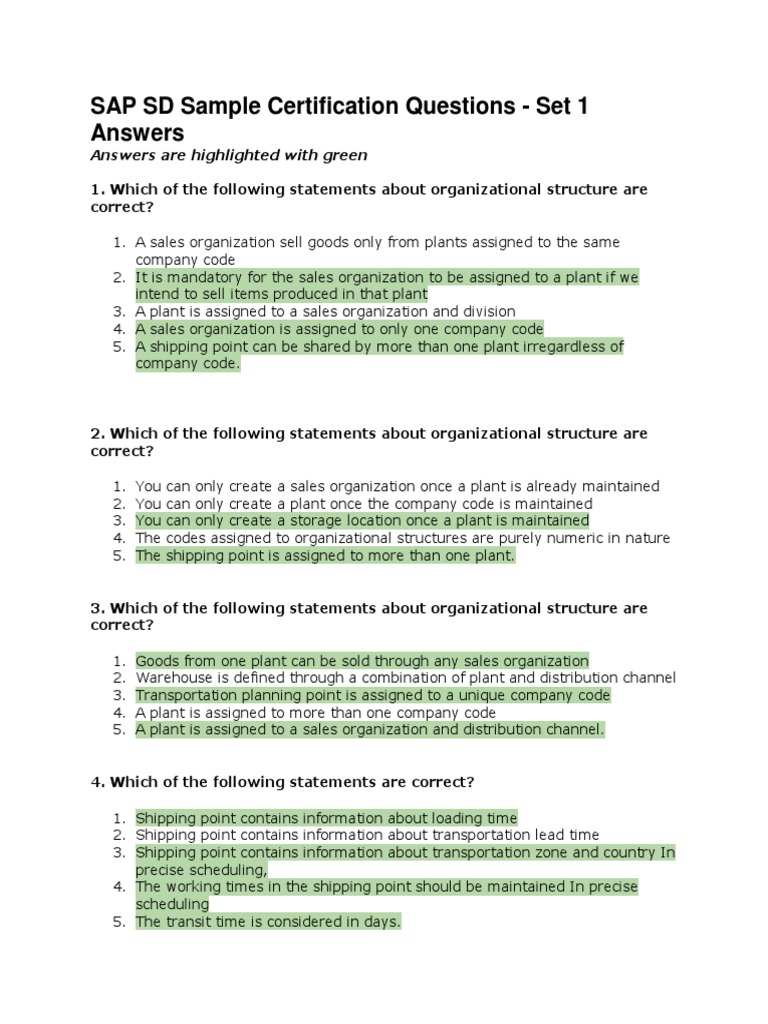 SAP SD Sample Certification Questions | PDF | Delivery (Commerce) | Invoice
