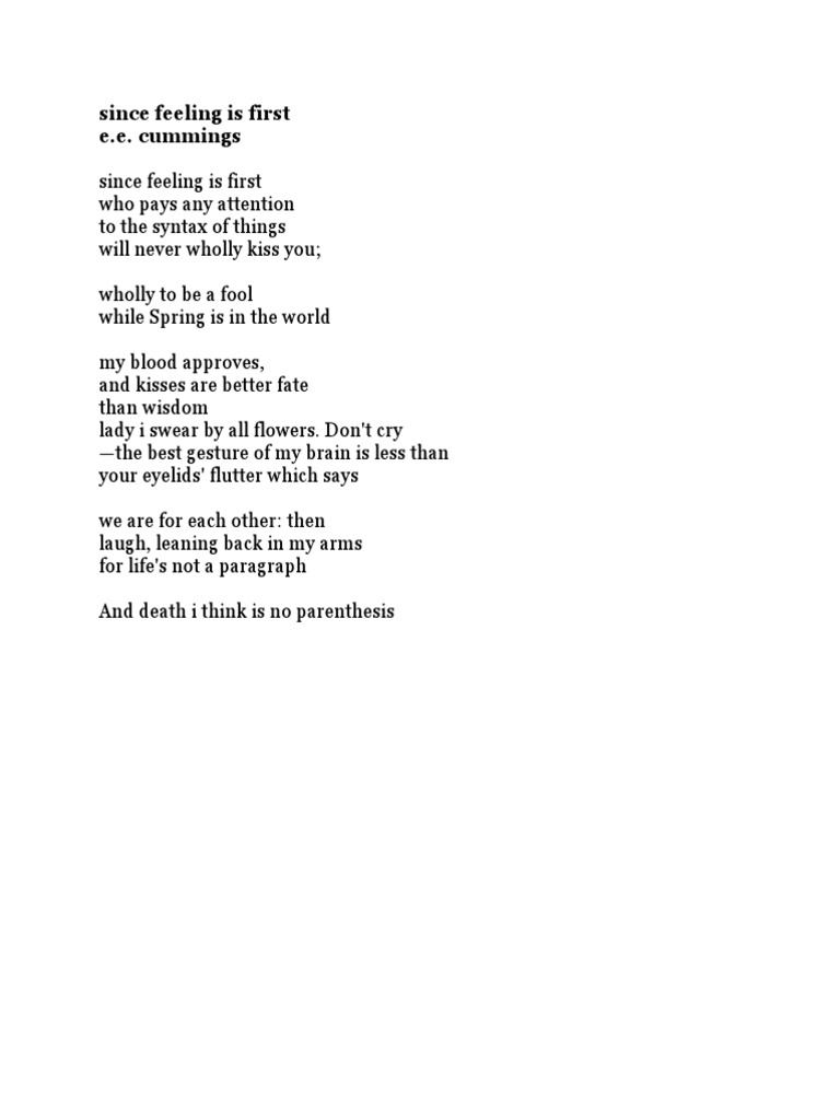 Since Feeling Is First - Ee Cummings | PDF