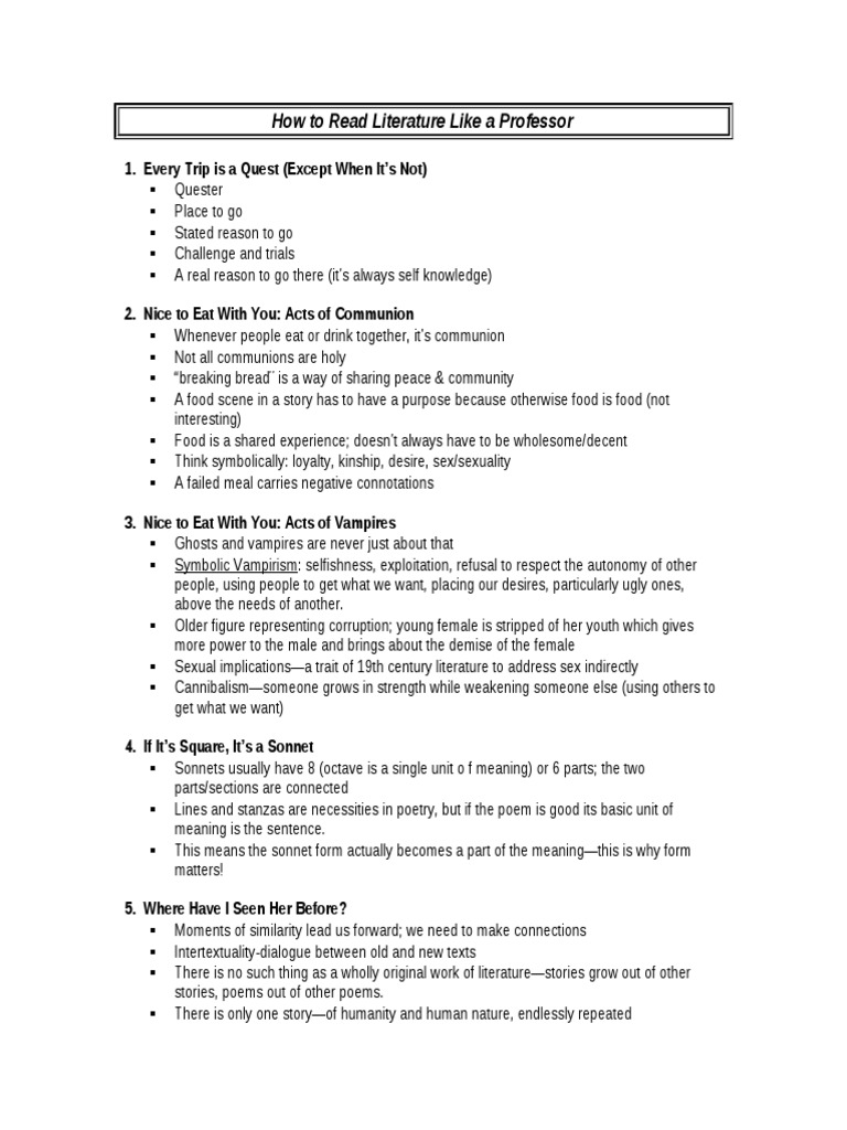 How To Read Literature Like A Professor (Notes) | PDF