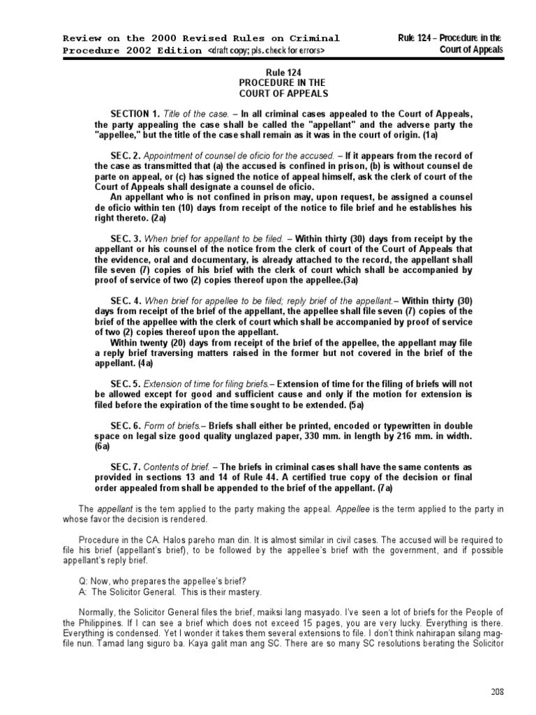 Rule 124 Procedure in D CA | PDF | Bail | Brief (Law)