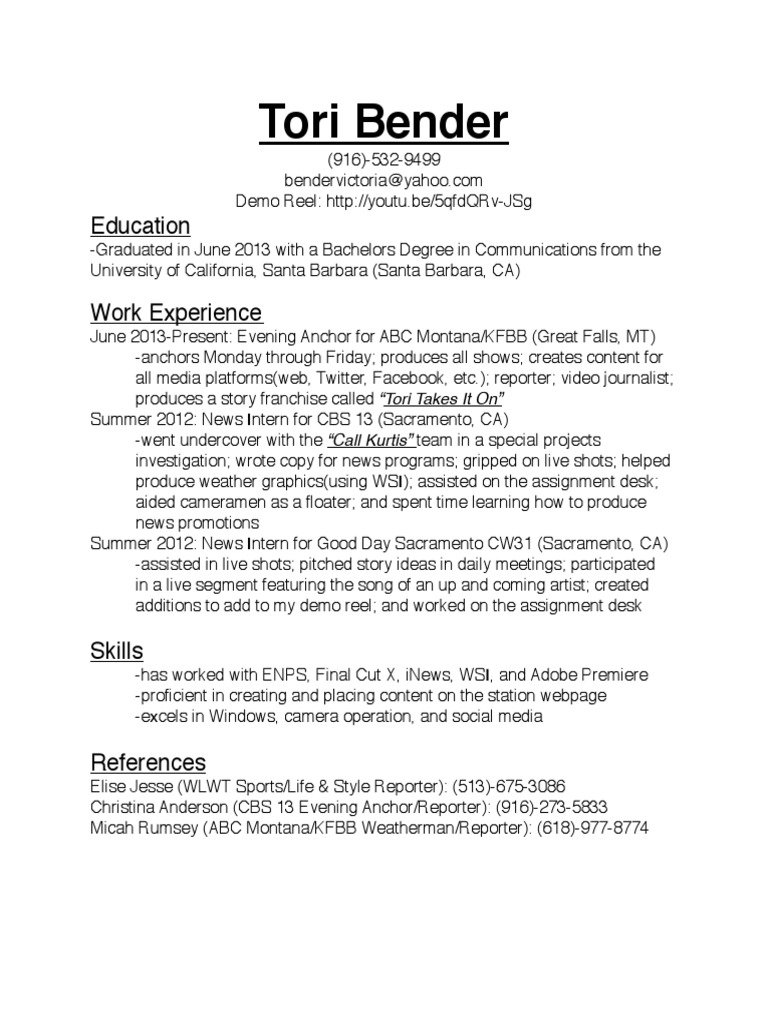 Journalist Tori Bender's Profile | PDF