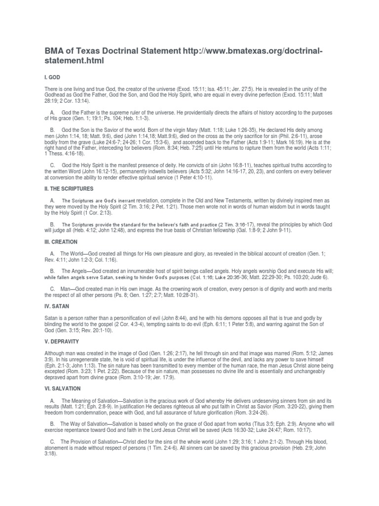 BMA of Texas Doctrinal Statement | PDF | Salvation | Eucharist
