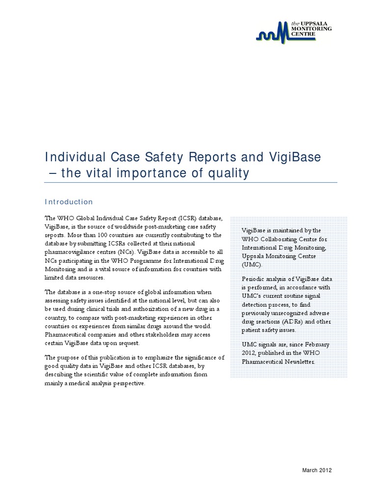 Individual Case Safety Reports and VigiBase PDF | PDF ...