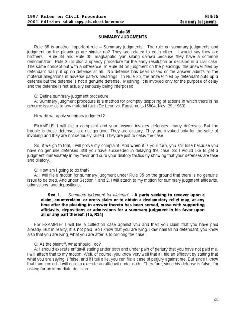 Rule 35 - Summary Jdgmnts | PDF | Summary Judgment | Pleading