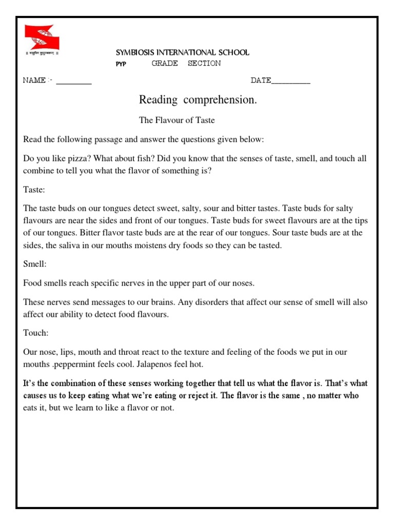 Reading Comprehension | PDF | Taste | Flavor