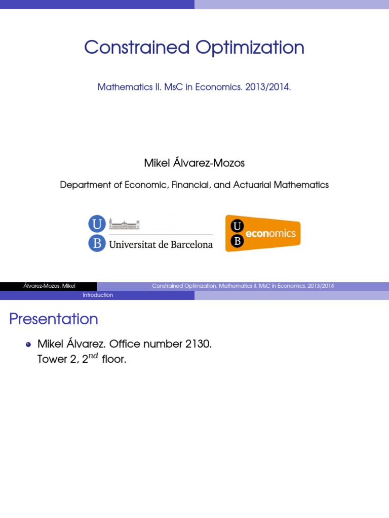 Constrained Op Tim Ization | PDF | Maxima And Minima | Mathematical Optimization