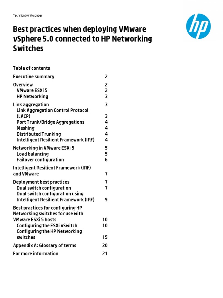 Best Practices When Deploying VMware Vspehre 5.0 HP SWITCHES | PDF ...