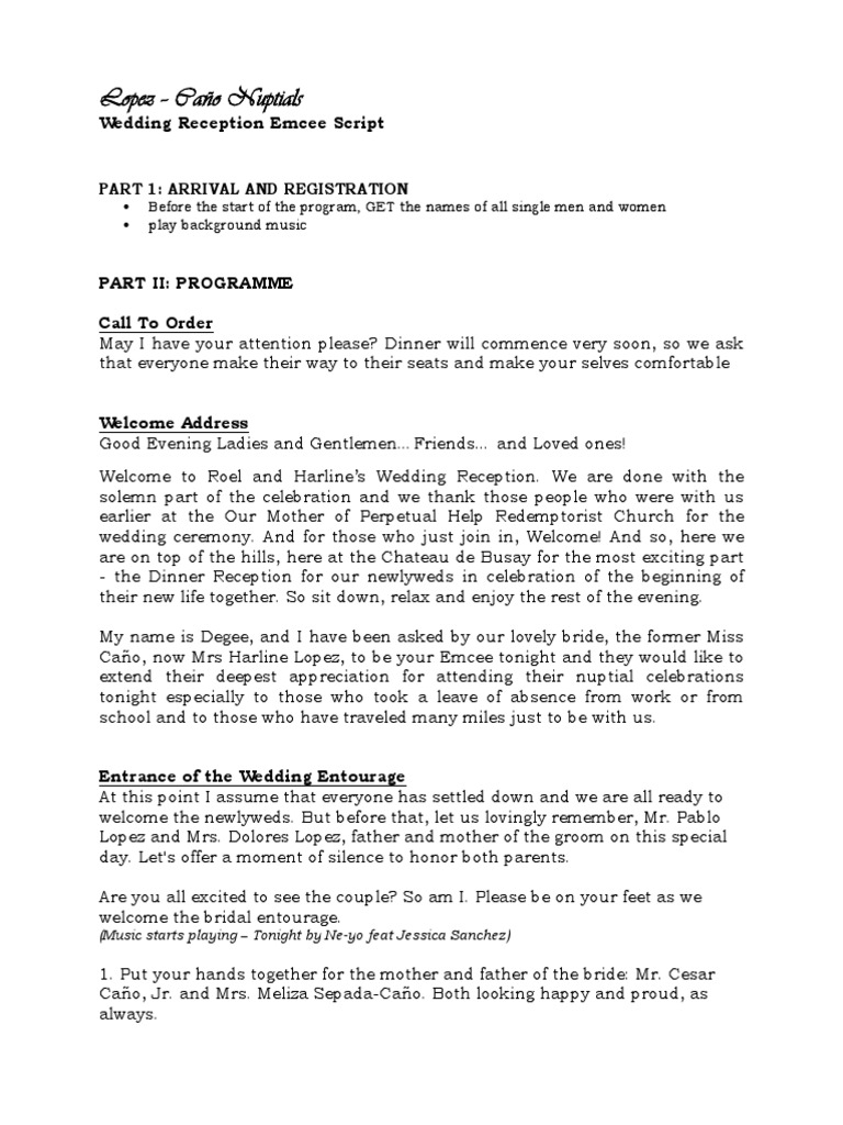 Wedding Emcee Script | PDF | Wedding | Groomsman