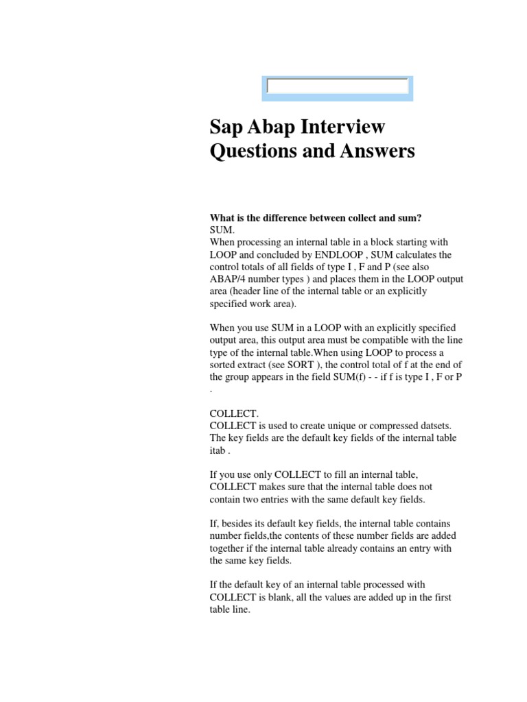 Sap Abap Interview Questions and Answers | PDF | Computer Data | Computing